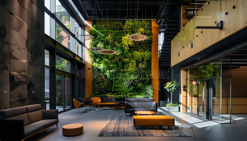 Modern Indoor Space with Vertical Garden, Natural Light, and Clean ...