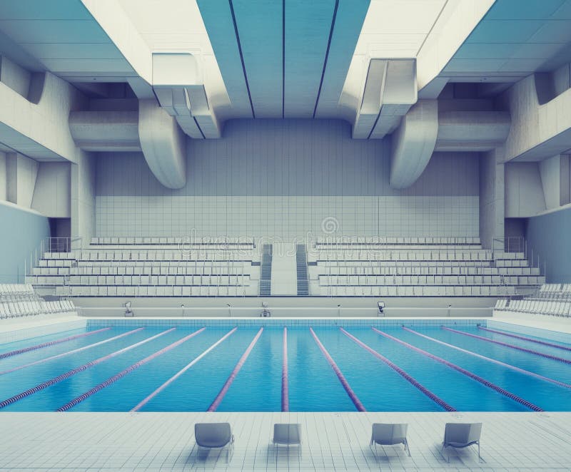 Modern Indoor Swimming Pool with Diving Platforms and Empty Seating ...