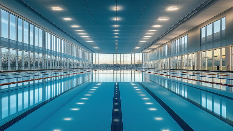Modern Indoor Swimming Pool with Reflective Surface in Large ...
