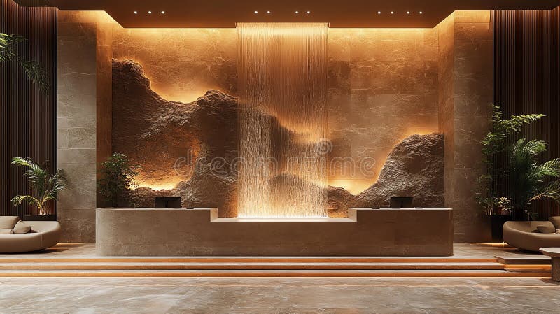 Modern Indoor Waterfall Design Enhancing Ambiance with Soft Lighting ...