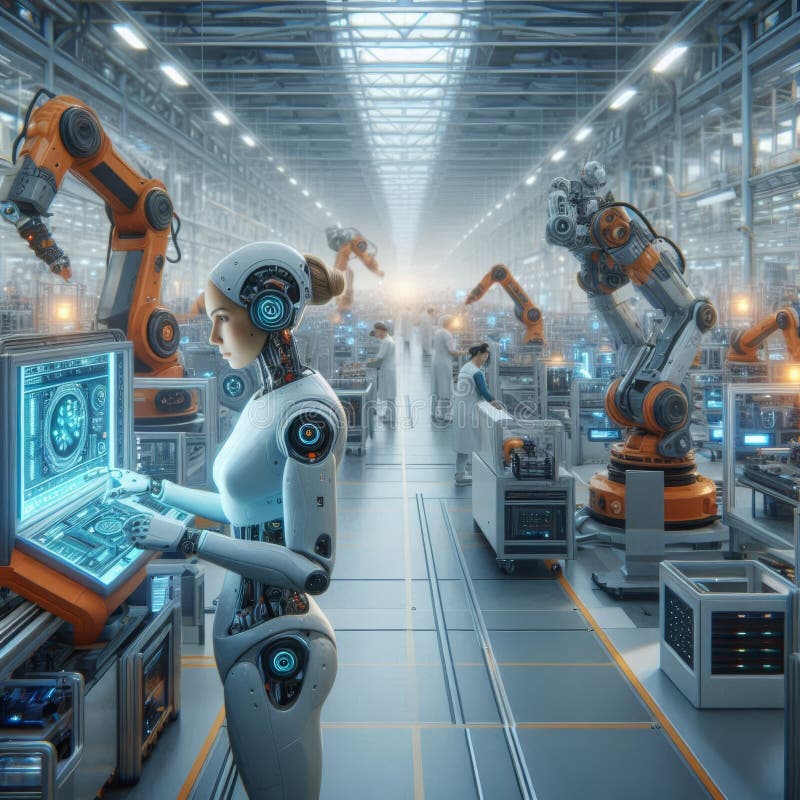 Modern Industrial Advanced Robotic Assembly Line in a Futuristic ...