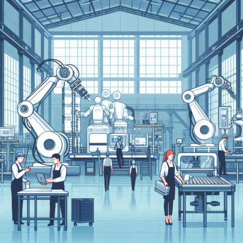 Modern Industrial Advanced Robotic Assembly Line in a Futuristic ...