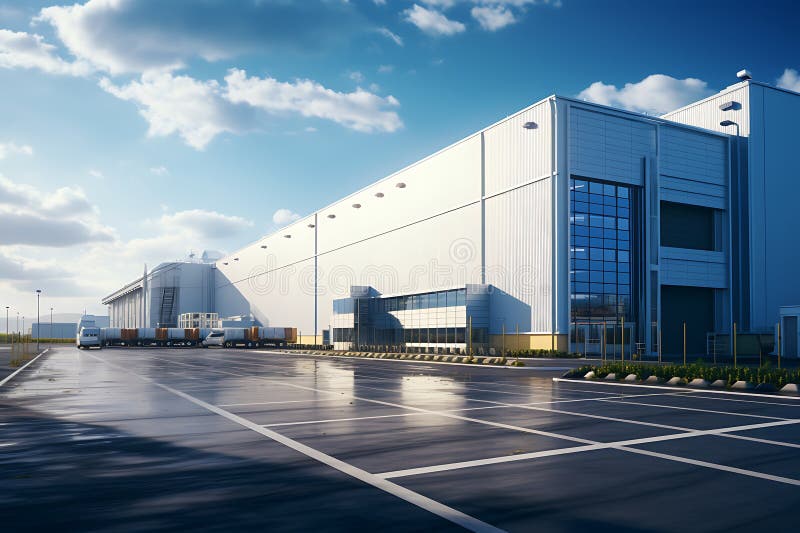 Modern Industrial Building with Empty Parking Lot. 3d Rendering Toned ...