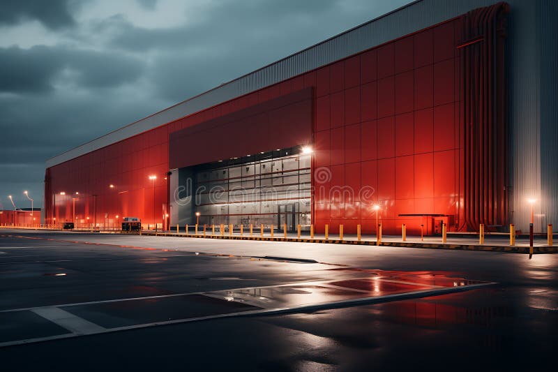 Modern Industrial Building with Empty Parking Lot. 3d Rendering Toned ...