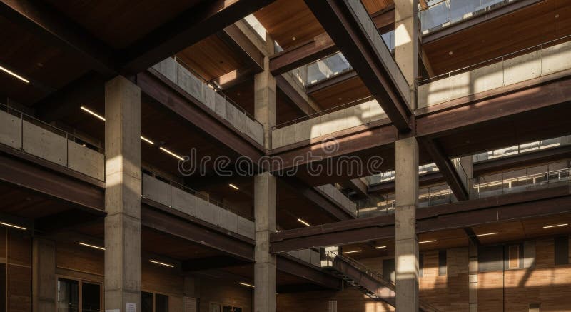 Modern Industrial Building Interior with Steel Beams and Concrete ...