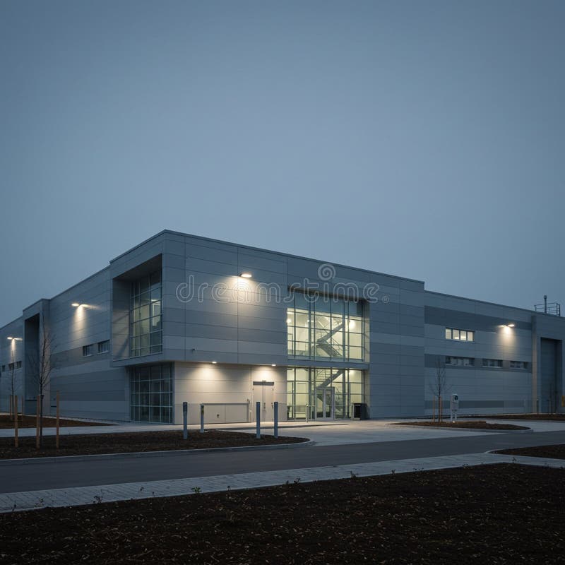 Modern Industrial Building with a Sleek, Angular Design, Constructed ...