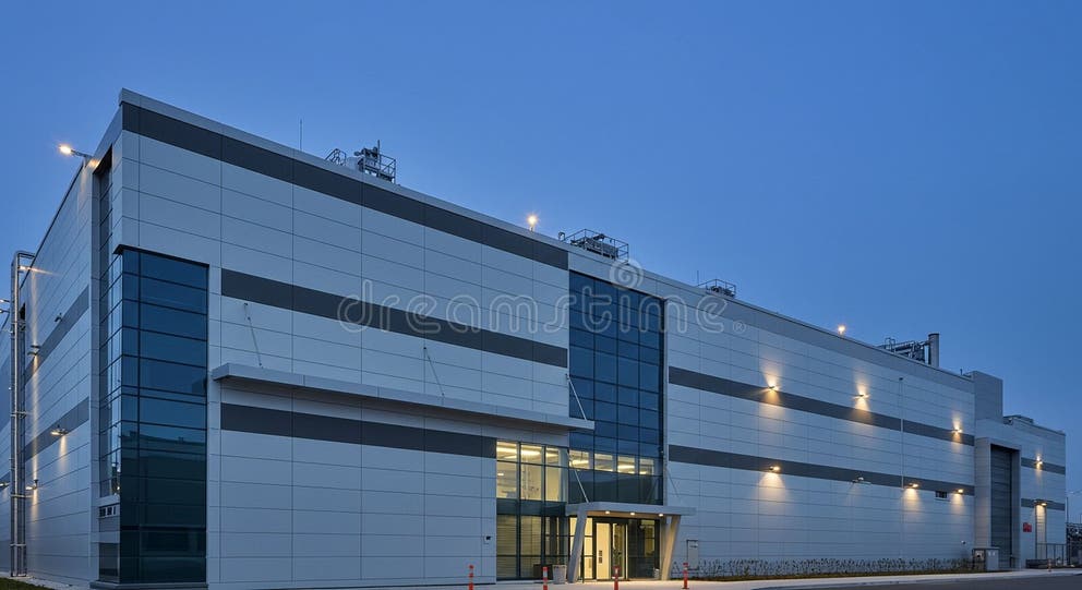 Modern Industrial Building with a Sleek, Rectangular Design. the Facade ...