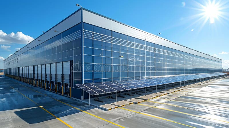 Modern Industrial Building with Solar Panels - Generative AI Stock ...