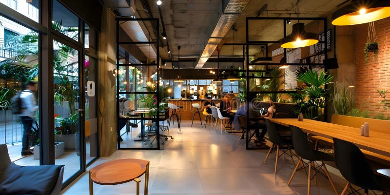 Modern Industrial Cafe Design, Interior Architecture with Tropical ...