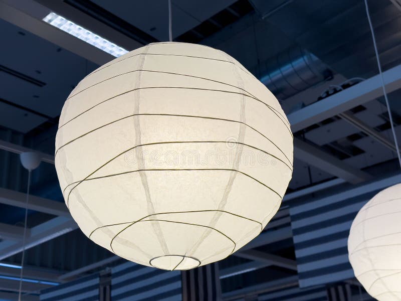 Modern Industrial Ceiling with Large White Paper Lantern Pendant Light ...