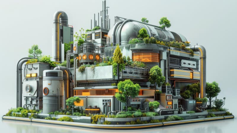 Modern Industrial Complex with Sustainable Design and Green Spaces ...