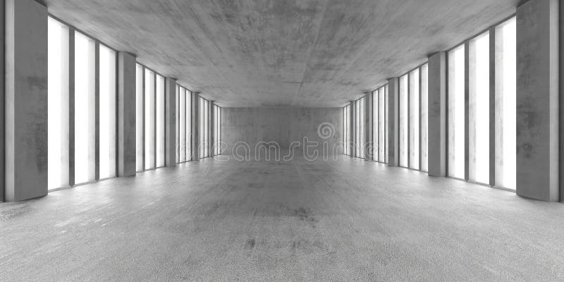 Modern Industrial Concrete Interior with Large Windows and Minimalist ...