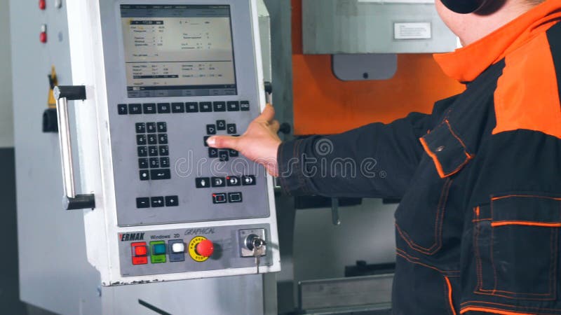 Modern Industrial Control Panel. Worker Hands Pressing Buttons ...
