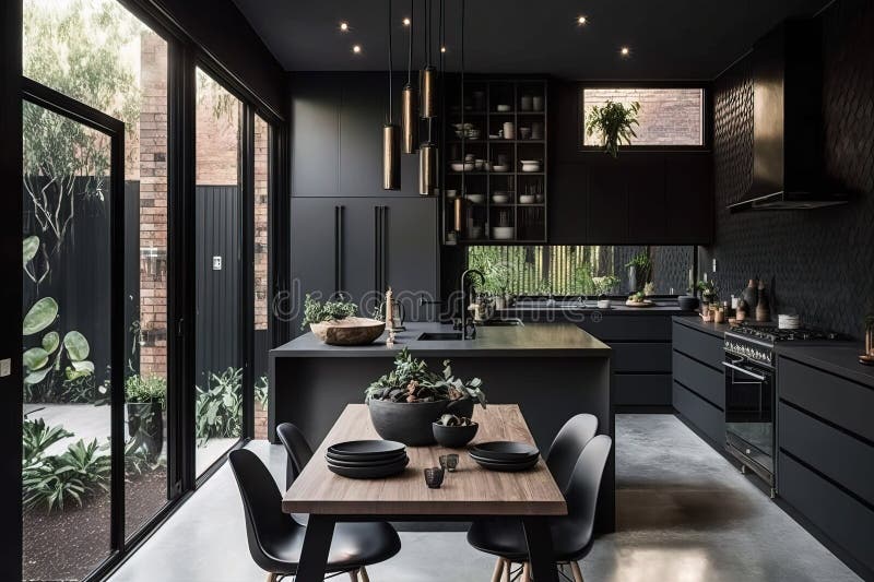 Modern Industrial Design, Kitchen in Dark Tones. Generative Ai Stock ...