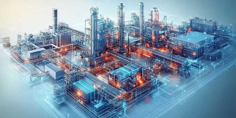 Modern Industrial Facility with Advanced Infrastructure and Glowing ...