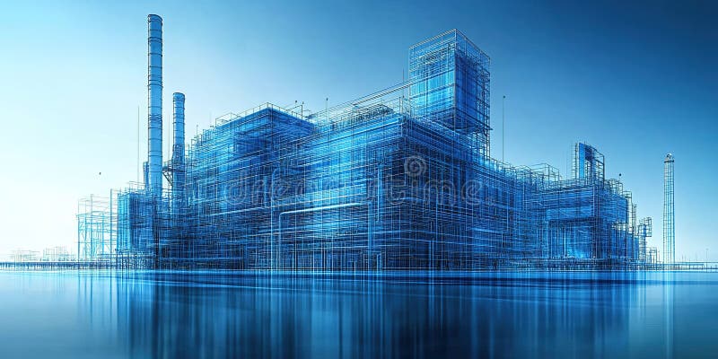 Modern Industrial Facility with Blue Steel Framework Along the ...