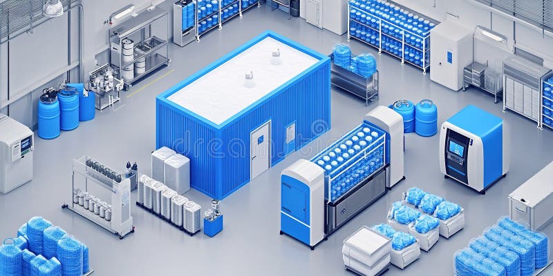 Modern Industrial Facility with Blue Storage and Processing Units in a ...