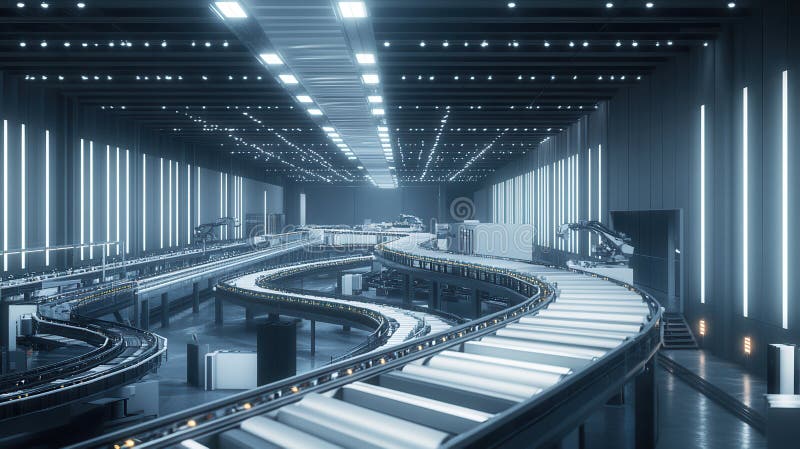 A Modern Industrial Facility Featuring a Complex Conveyor System for ...