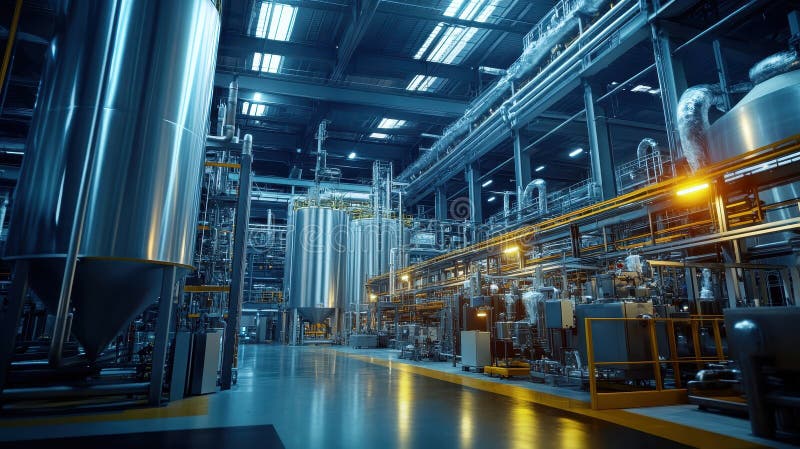 A Modern Industrial Facility Featuring Large Storage Tanks and Processing Equipment Stock ...
