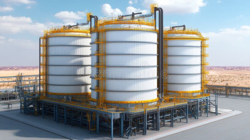 A Modern Industrial Facility Featuring Three Large Storage Tanks ...