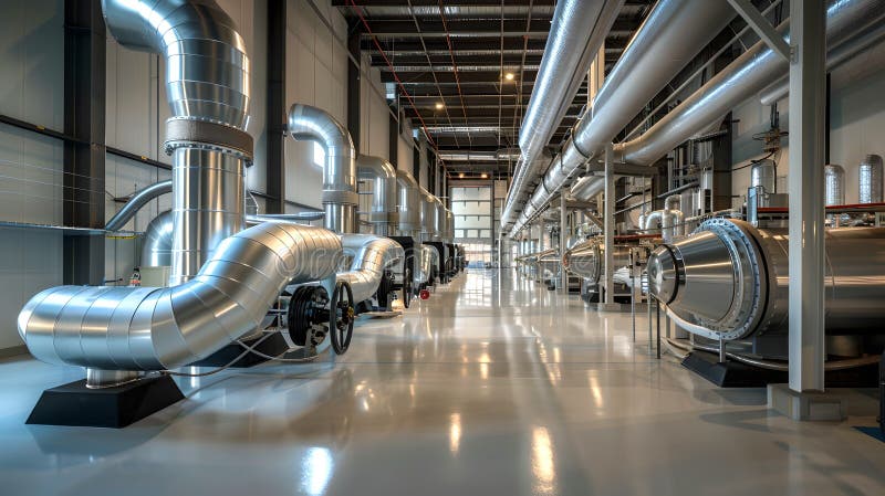 Modern Industrial Facility Interior with Shiny Pipes. High-Tech ...