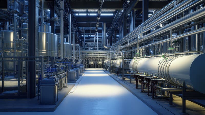 A Modern Industrial Facility with Large Tanks and Pipelines ...