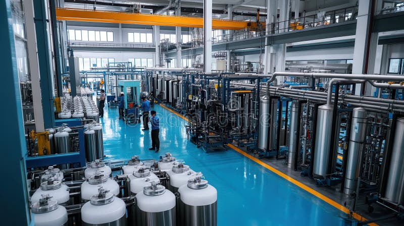 A Modern Industrial Facility with Machinery and Workers in a Processing ...