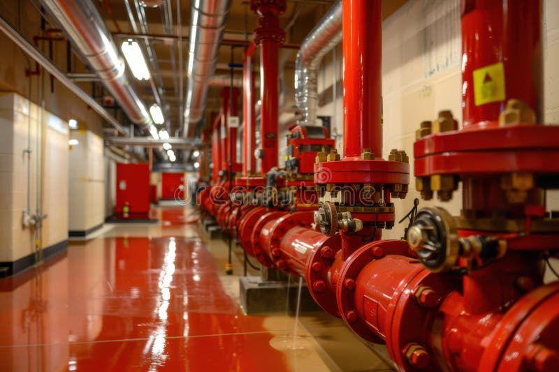 A Modern Industrial Facility with Red Pipes and Machinery, Showcasing ...