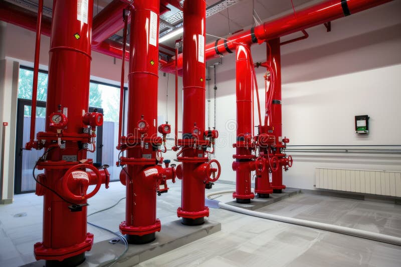 A Modern Industrial Facility with Red Pipes and Machinery, Showcasing ...