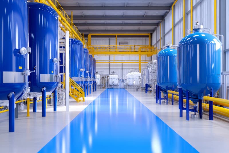 Industrial Facility with Blue Tanks and Yellow Accents a Modern ...