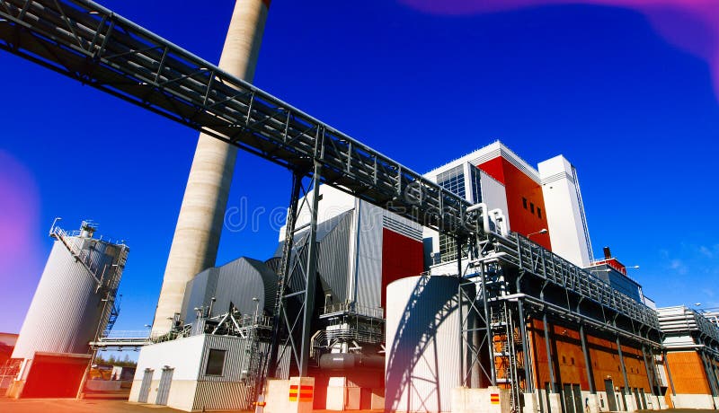 Modern Industrial Factory with Smokestack Blue Sky Stock Image - Image ...