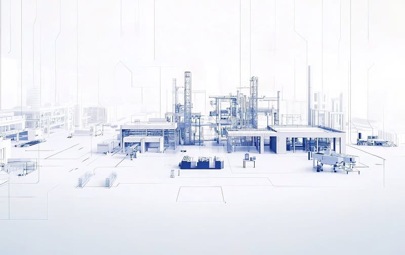 Modern Industrial Factory Layout in Abstract Design with Outlined ...