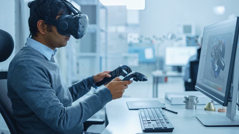 Modern Industrial Factory: Mechanical Engineer Wearing Virtual Reality ...