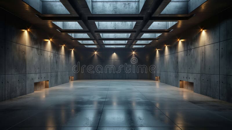 Modern Industrial Hallway with Dramatic Lighting Stock Image - Image of ...