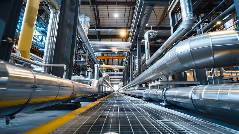 Modern Industrial Interior of a Factory with Pipes and Ducts. Efficient ...