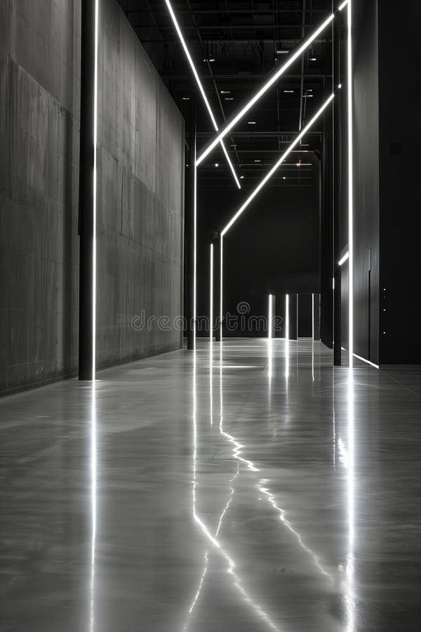 Modern Industrial Interior with Sleek Lines and Reflective Surfaces ...