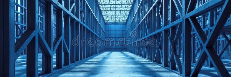 Modern Industrial Interior with Steel Framework and Glass Ceiling Stock ...