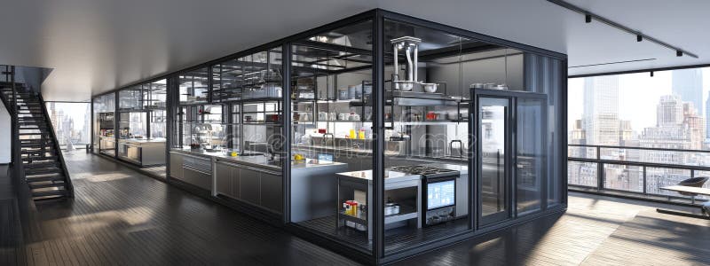 Modern Industrial Kitchen Design Concept with Integrated Appliances and ...