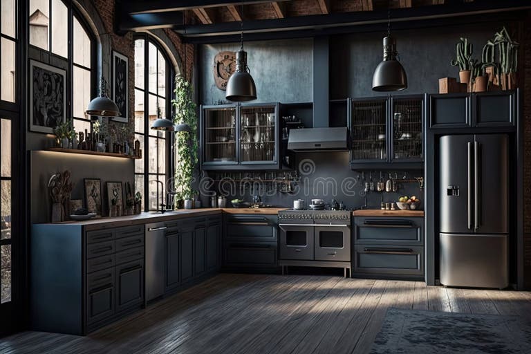 Modern Industrial Kitchen, with Sleek and Functional Design Elements ...