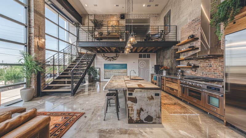 Modern Industrial Loft Kitchen with Rustic Elements and Open Concept ...