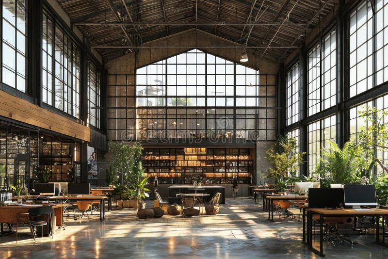 Modern Industrial Loft Office Interior Design Stock Illustration ...