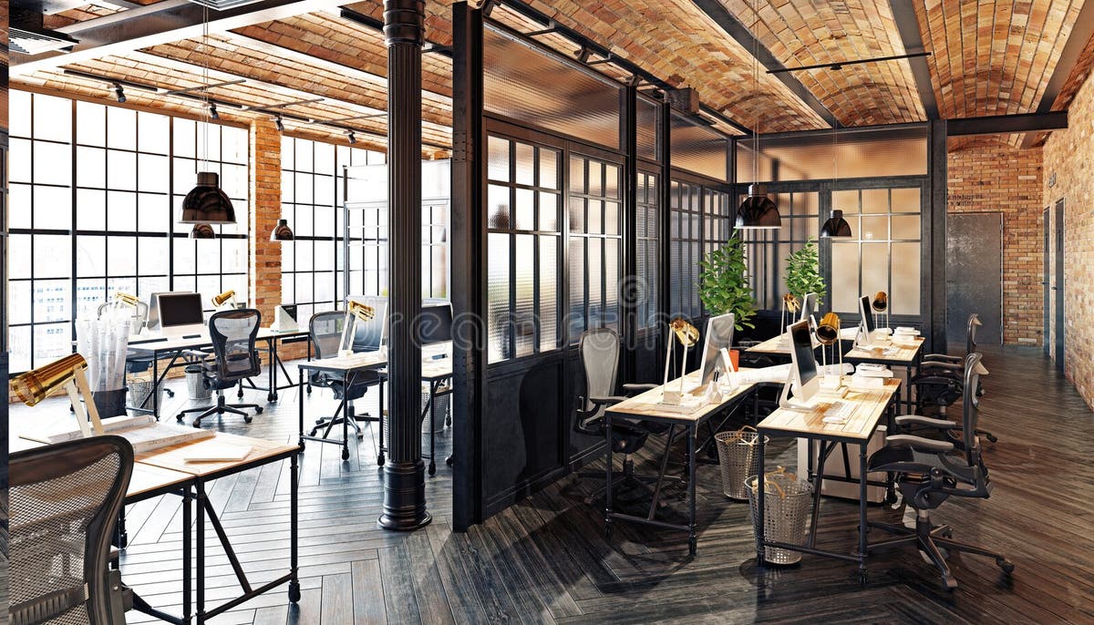 Empty Modern Loft Office Open Workspace Interior Stock Illustrations – 2,598 Empty Modern Loft ...