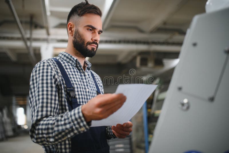 Modern Industrial Machine Operator Working in Factory Stock Photo ...