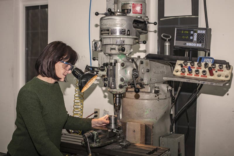 Lady Manual Mill Operator at Work. Stock Image - Image of operator ...