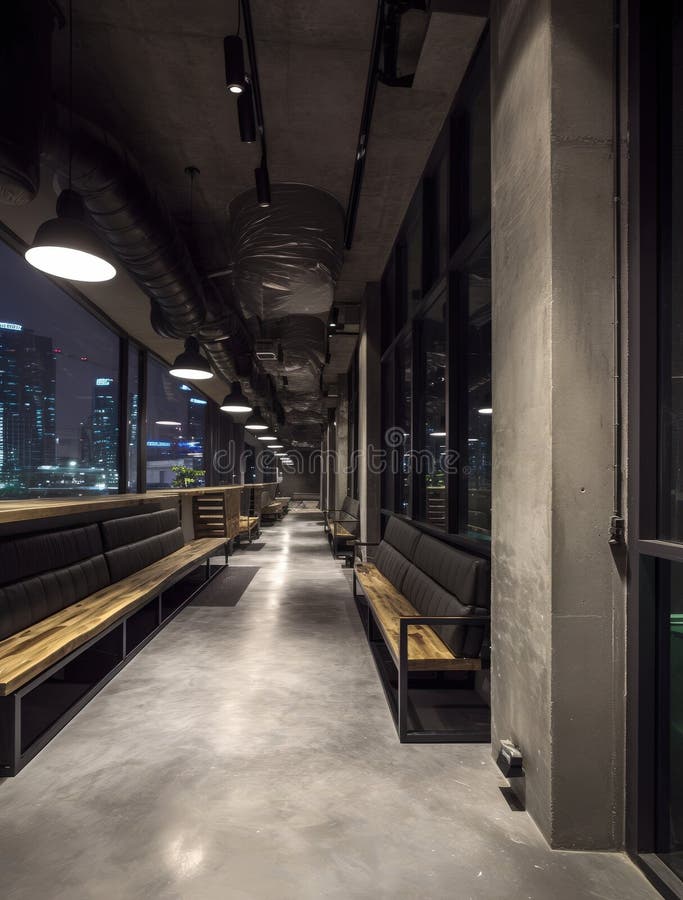 Modern Industrial Office Corridor Design Stock Image - Image of design ...