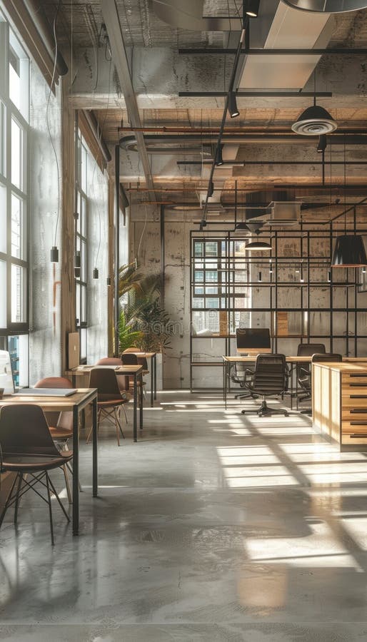 Modern Industrial Office Design with Natural Light and Professional ...
