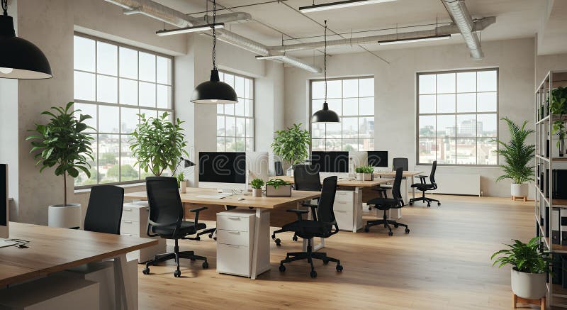 Modern Industrial Office Design: Open Plan Workspace with Natural Light ...