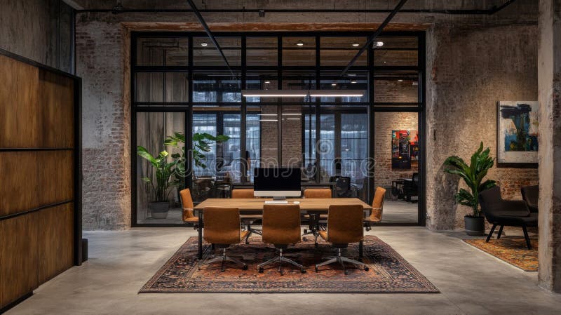 Modern Industrial Office Interior Design with Meeting Room Stock ...