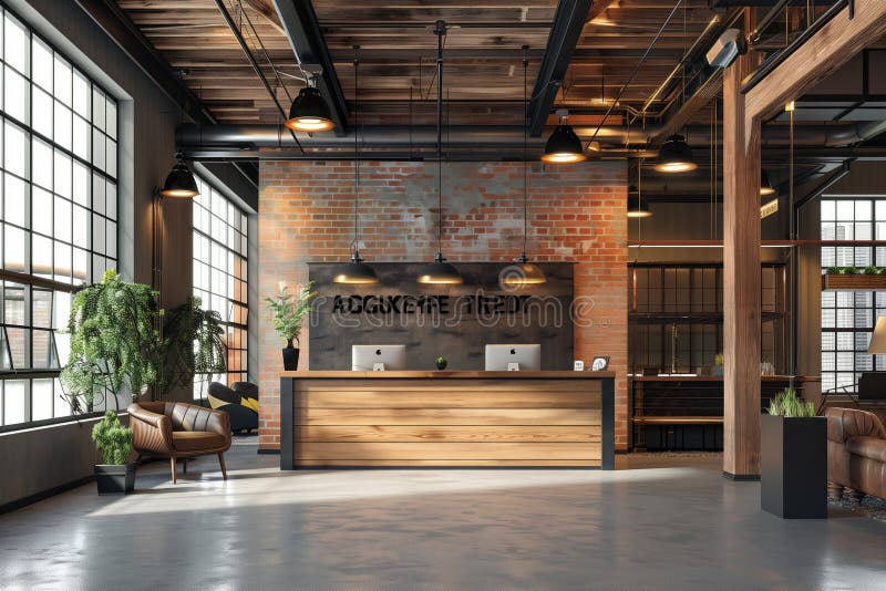 Modern Industrial Office Lobby Interior Design Stock Illustration ...