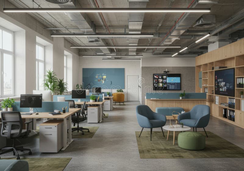 Modern Industrial Office Space Design Stock Illustration - Illustration ...
